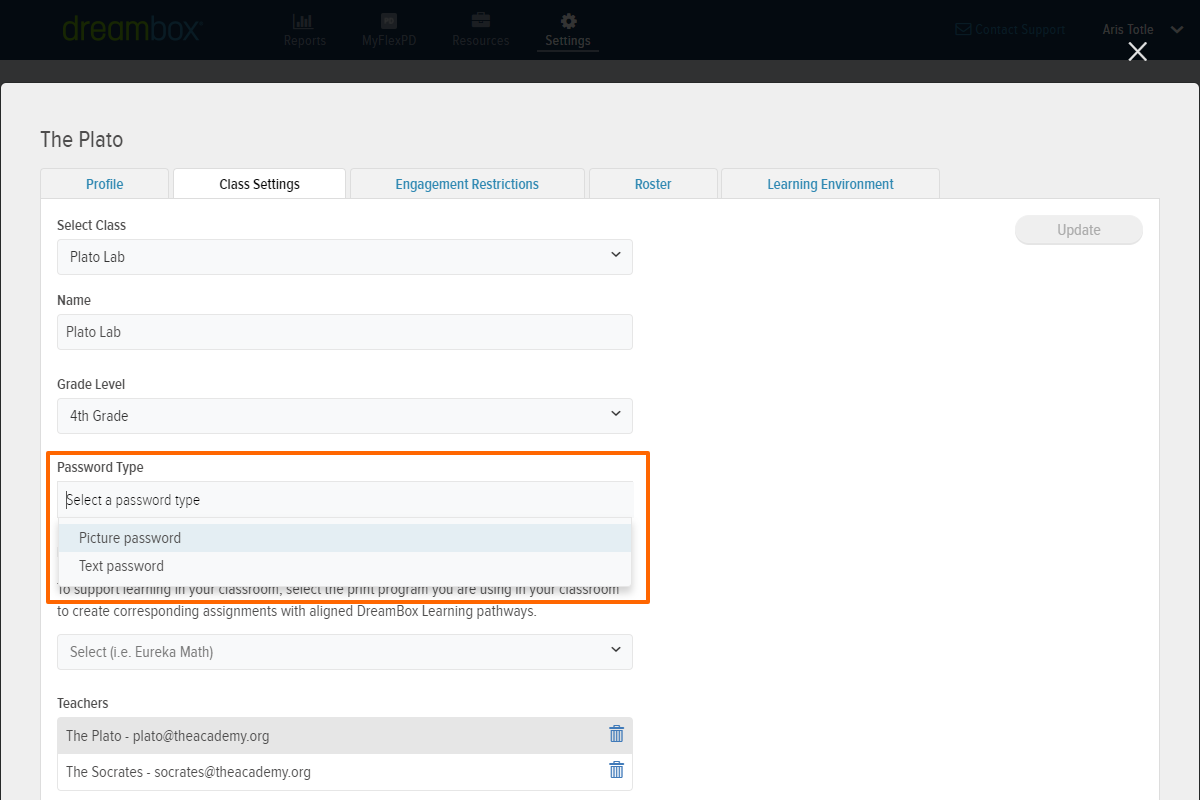 DreamBox Math Educator Dashboard: How to Change the Classroom Password ...