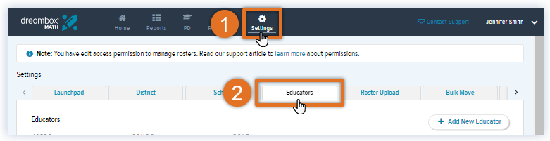 DreamBox Math Educator Dashboard: Open Teacher Settings as an ...