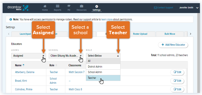 DreamBox Math Educator Dashboard: Open Teacher Settings as an ...