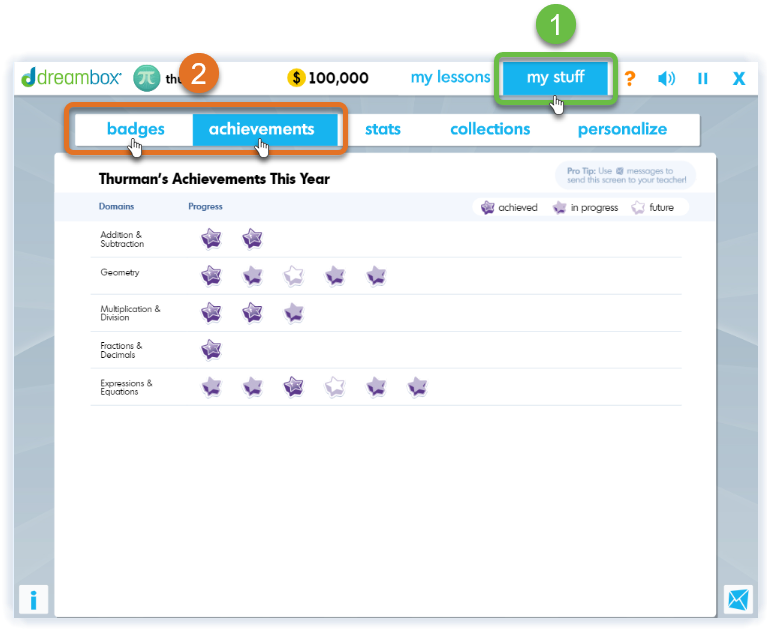 DreamBox Math Student Experience: My Stuff (Grades 3+) – DreamBox Learning