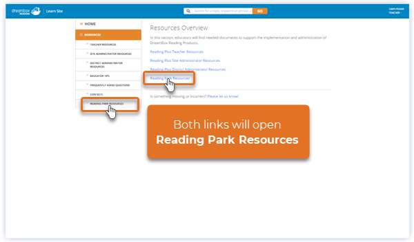 Reading Park: Educator Resources – DreamBox Learning