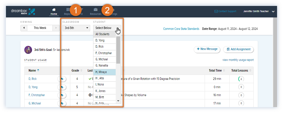 DreamBox Math Educator Dashboard: The Currently Playing Section of the ...