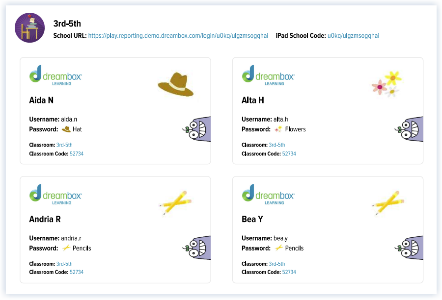 DreamBox Math Educator Dashboard: Printing Student Login Cards or QR ...