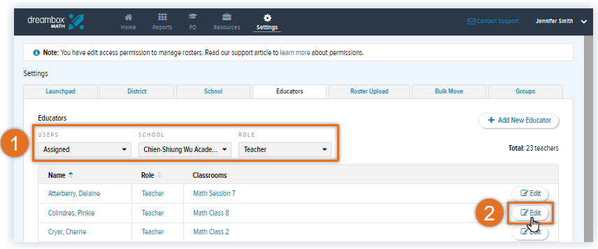DreamBox Math Educator Dashboard: Update Educator's Name ...