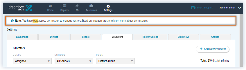 DreamBox Math Educator Dashboard: Update Educator's Name ...