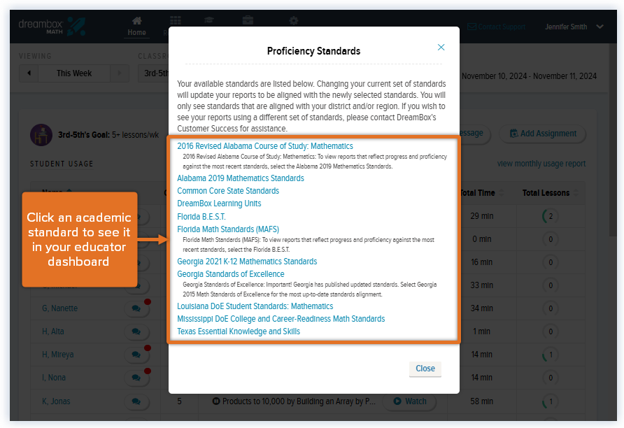 DreamBox Math Educator Dashboard: How to Change Academic Standards ...
