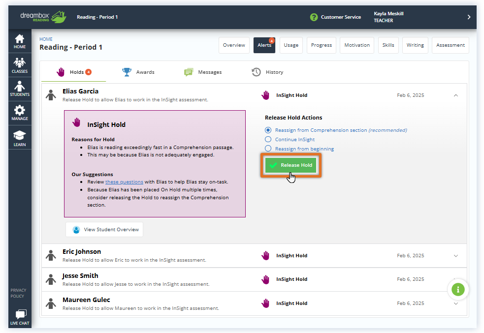 Reading Plus Educator Dashboard: How To Review and Release a Student On ...