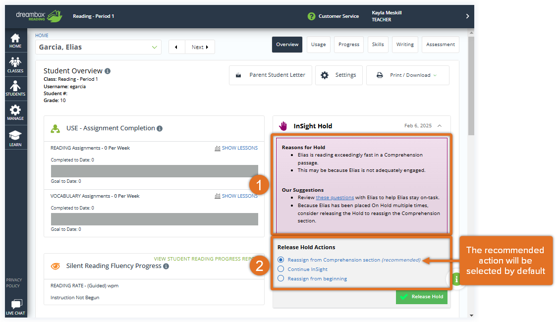 Reading Plus Educator Dashboard: How To Review and Release a Student On ...