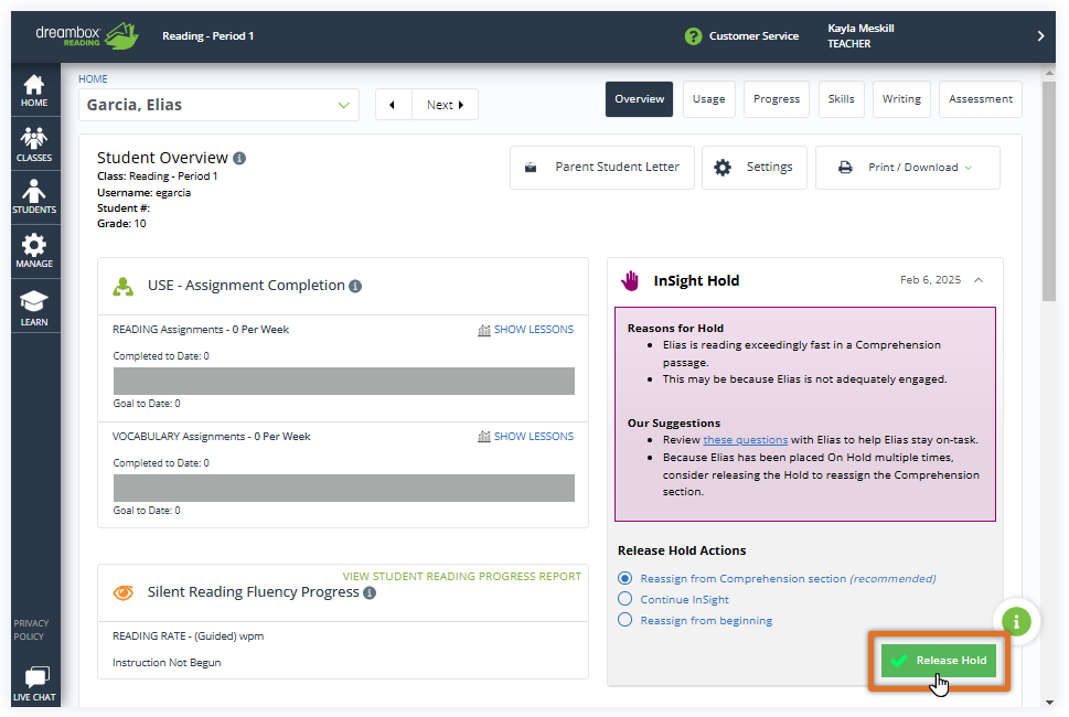 Reading Plus Educator Dashboard: How To Review and Release a Student On ...