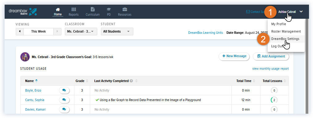 DreamBox Math Educator Dashboard: Printing Student Login Cards or QR ...
